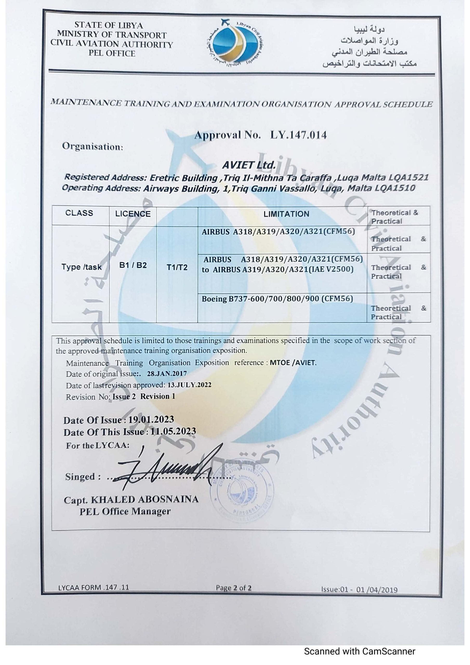 Libyan CAA Approval - AVIET